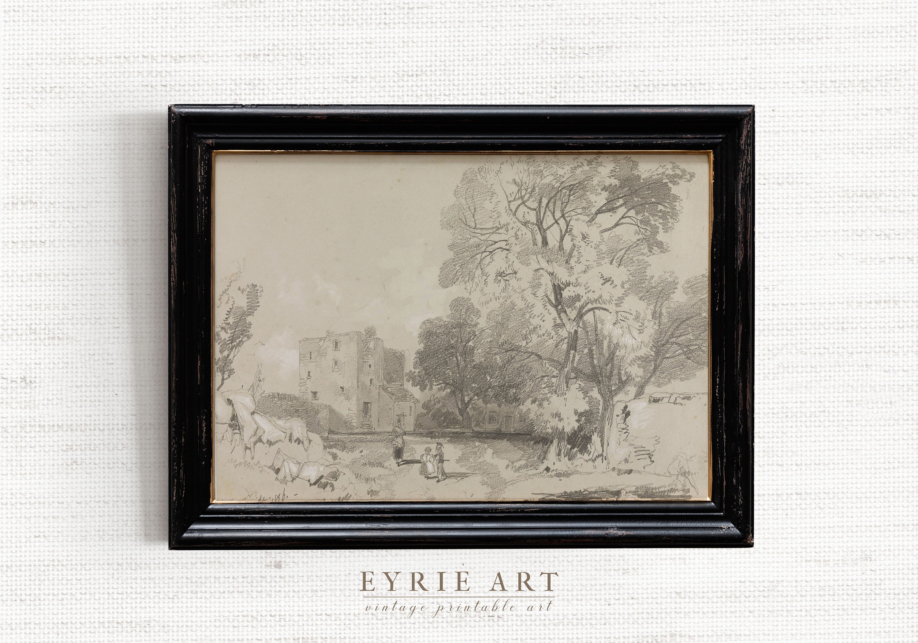 Rustic Landscape Sketch Print Vintage Pencil Drawing Art - Etsy