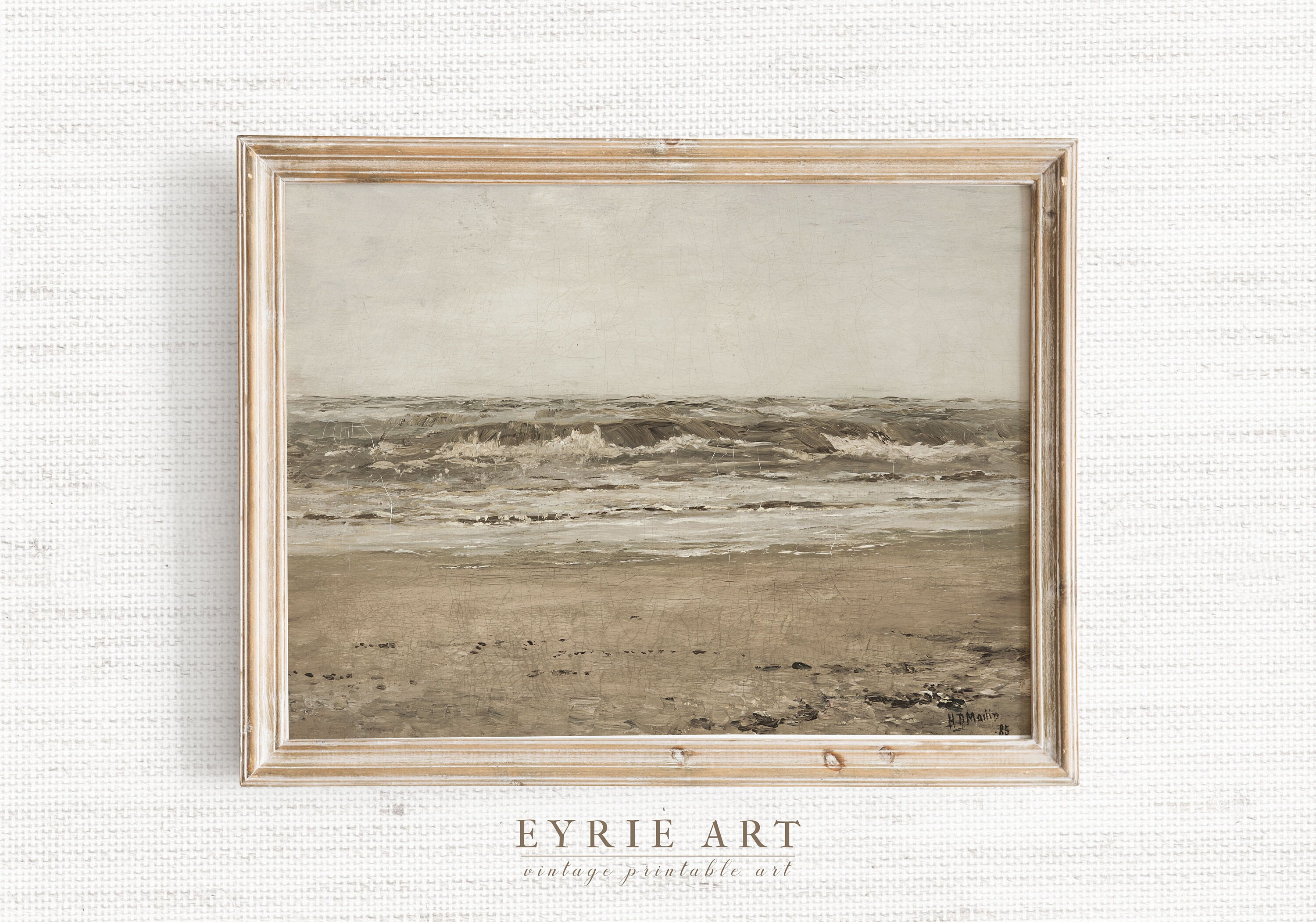 Hazy Beach Painting Vintage Neutral Seaside Print Coastal - Etsy