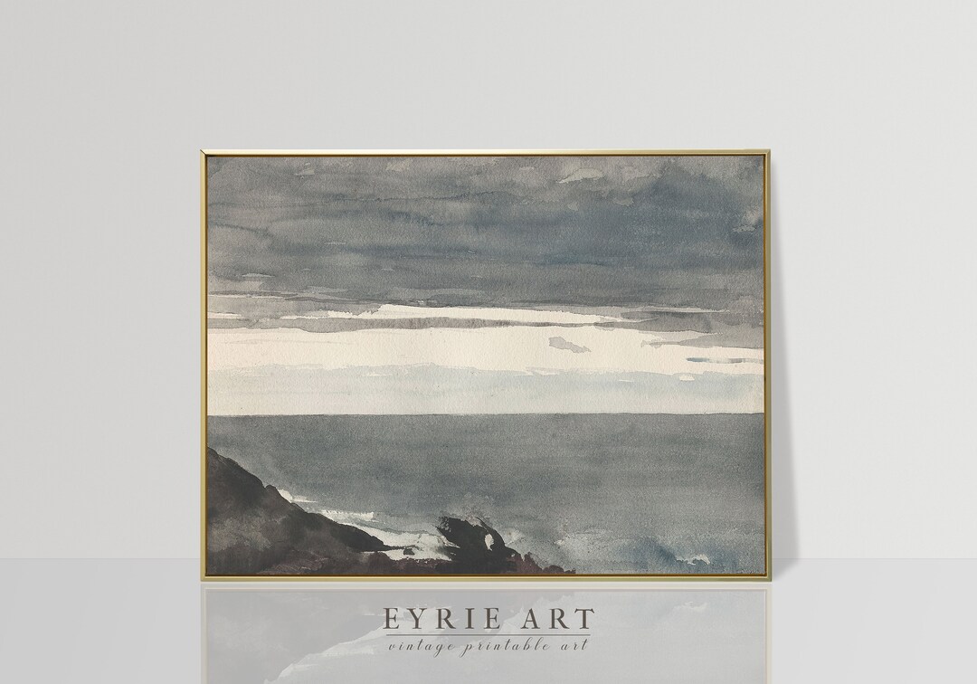 Coastal Watercolor Seascape Painting, Antique Nautical Wall Decor ...