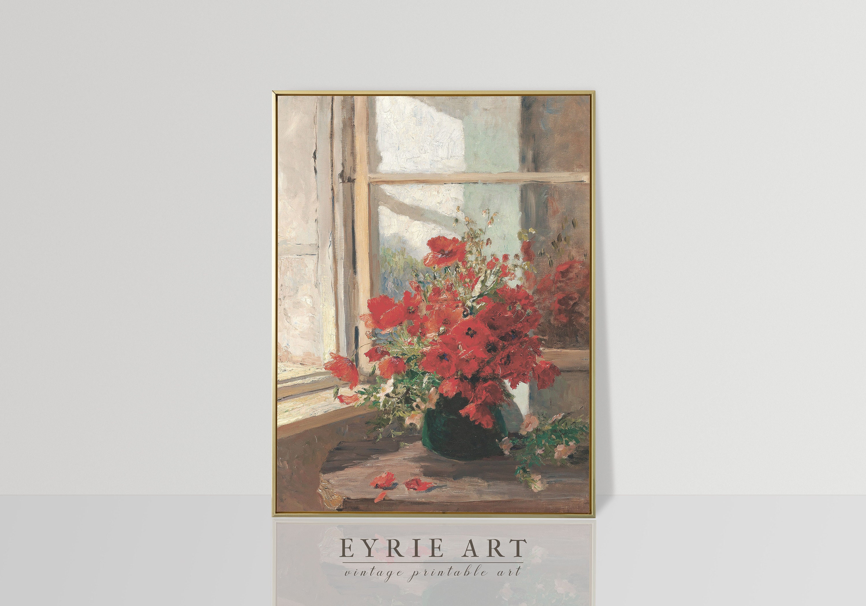 Red Rose Oil Painting Vintage Flower Print French Country - Etsy