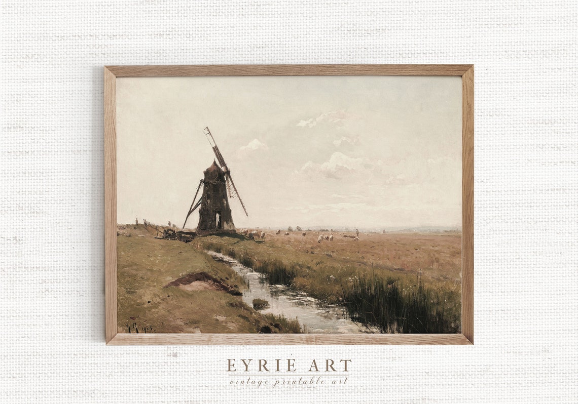 Dutch Windmill Print Vintage Landscape Painting Country - Etsy