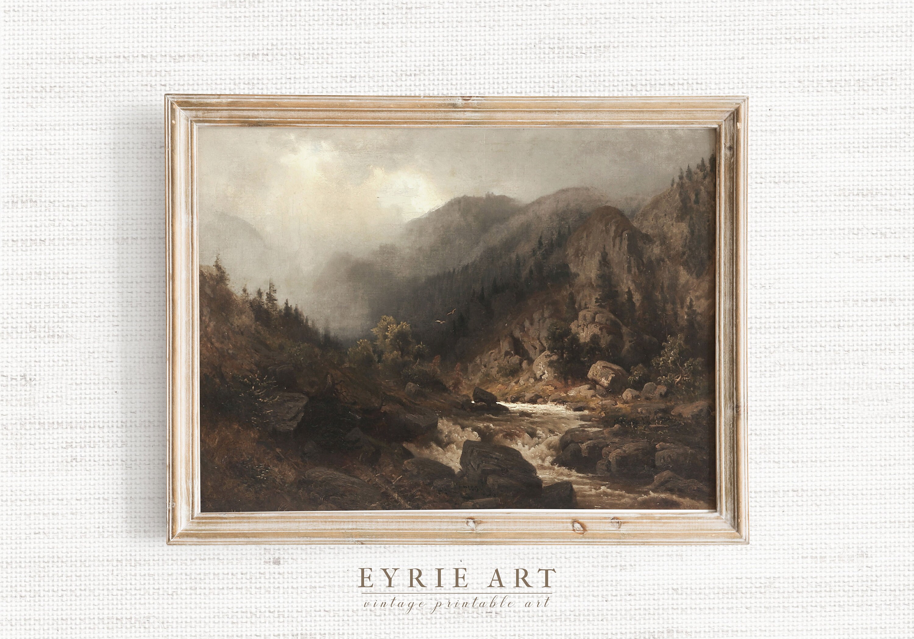 Vintage Mountain Prints SET of 4 Wall Art, Rustic Landscape Painting ...