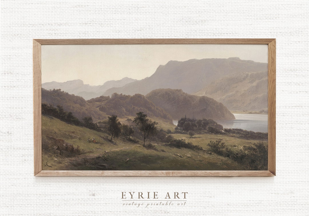 Samsung Frame TV Art, Berg Fluss Malerei, Vintage Landschaft Druck ...