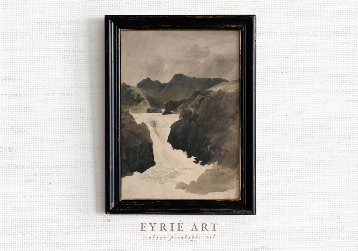 Vintage Waterfall Painting Abstract Landscape Print Earth - Etsy