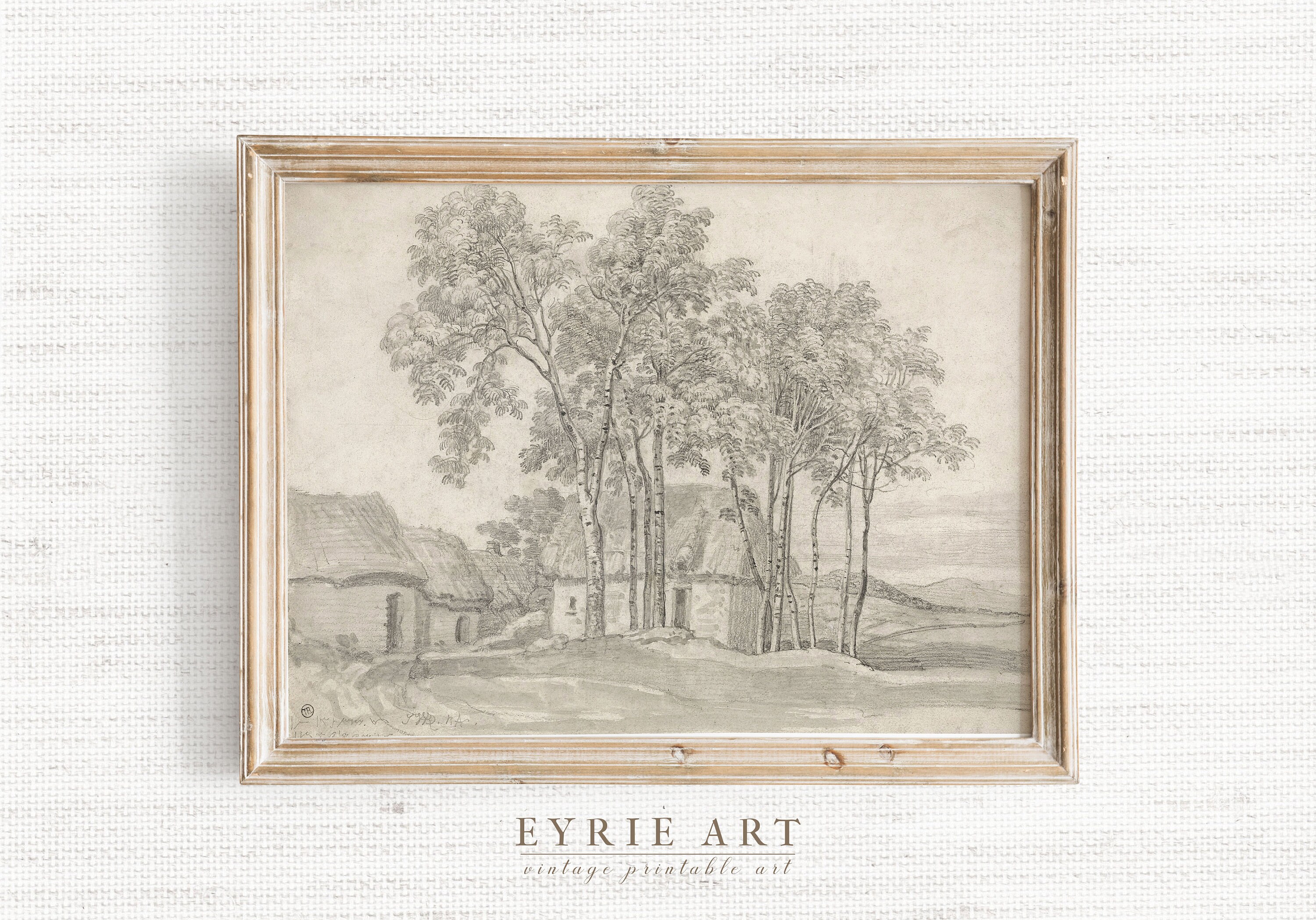 Country Landscape Sketch Art, Vintage House Drawing Print, Rustic ...