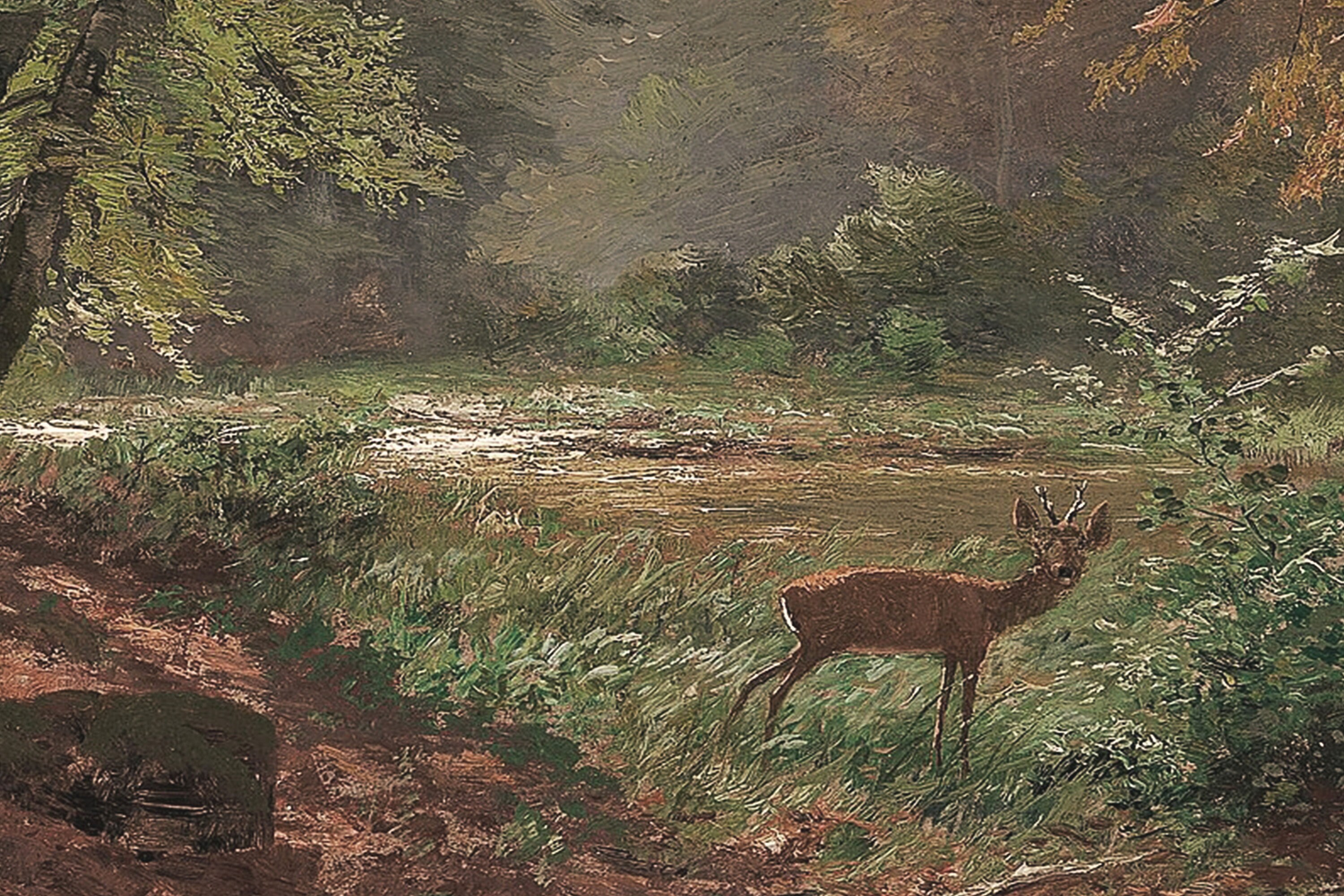 Autumn Forest Deer Painting, Fall Landscape Print, Vintage Farmhouse ...