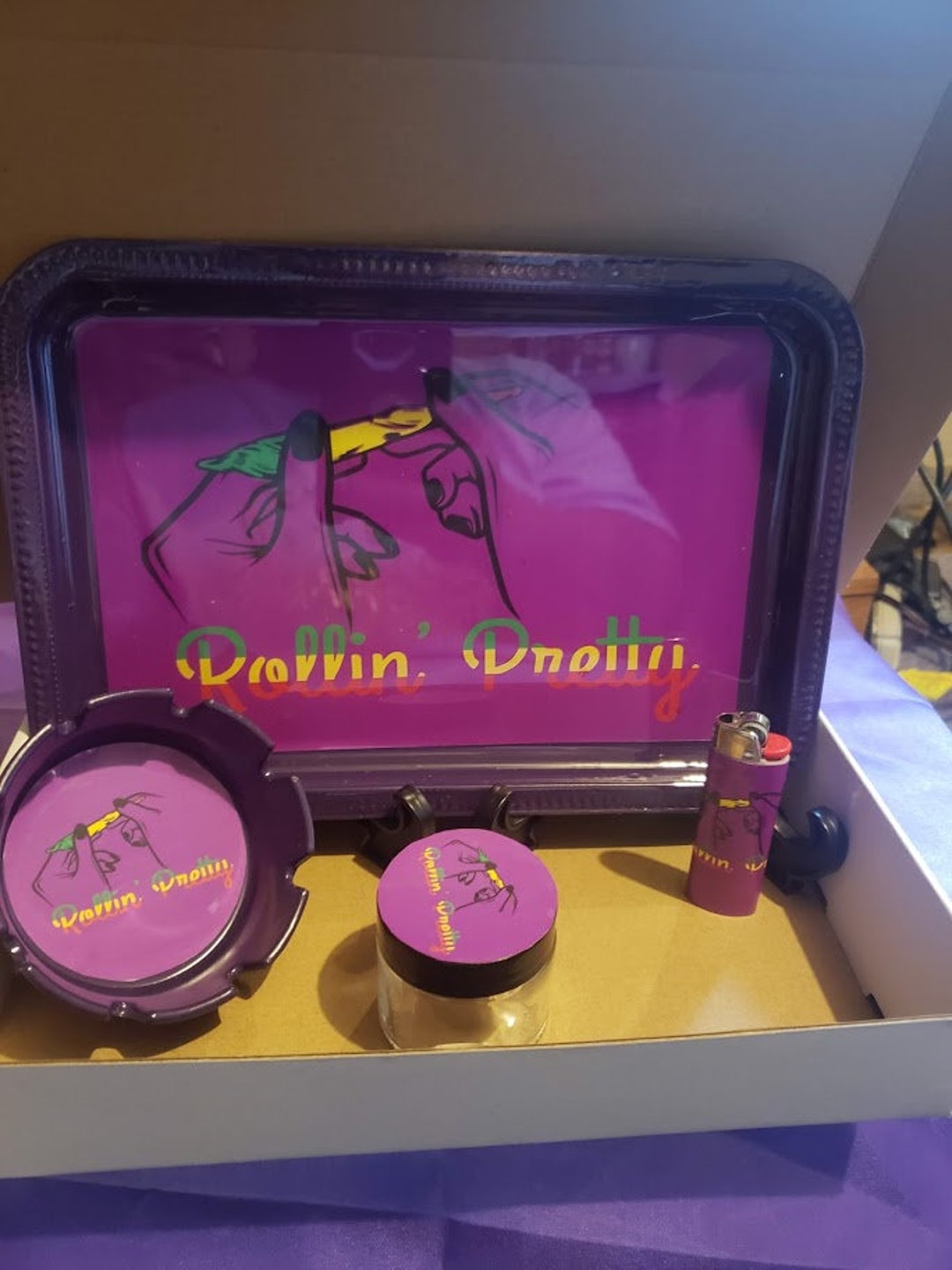 Purple Background Rolling Pretty Resin Tray Set Elevate Your Rolling ...
