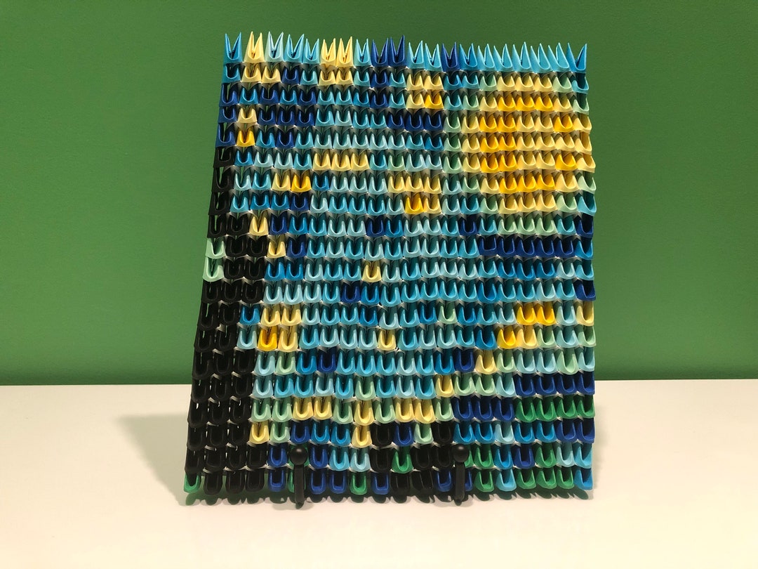 Starry Night Inspired Pixel Art Painting 3D Origami, Metal Display ...