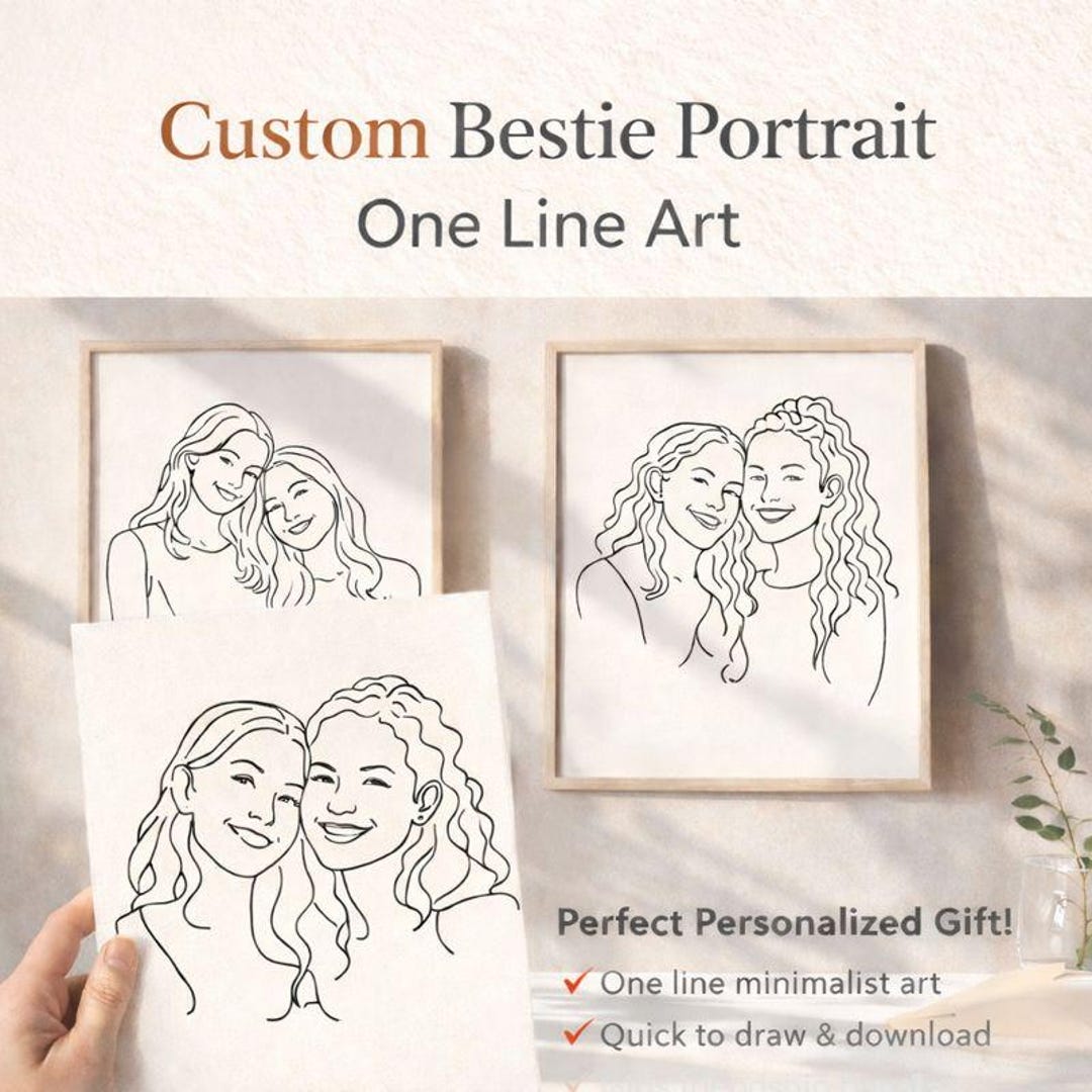 Custom Bestie Portrait ,best Friend Line Art Gift ,custom Bestie ...