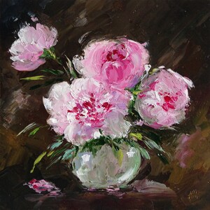 Peonies Flower Original Artwork Peony Original Painting Floral Framed ...
