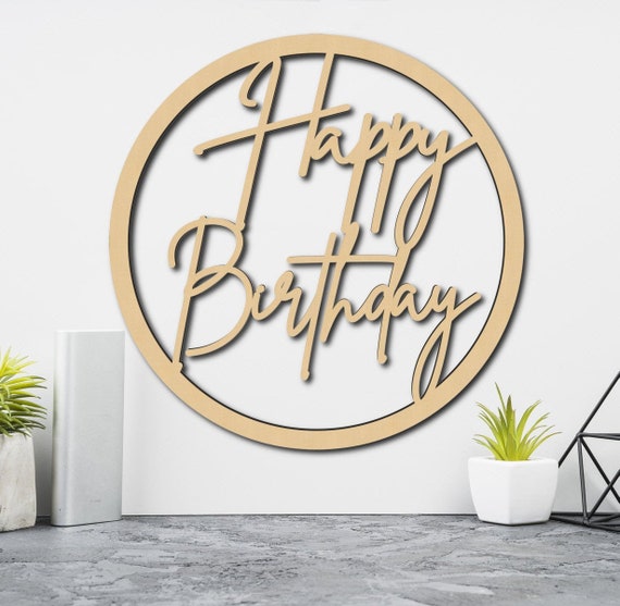 Happy Birthday Wooden Name Hoop Circle Sign Wall Plaque Wood | Etsy UK