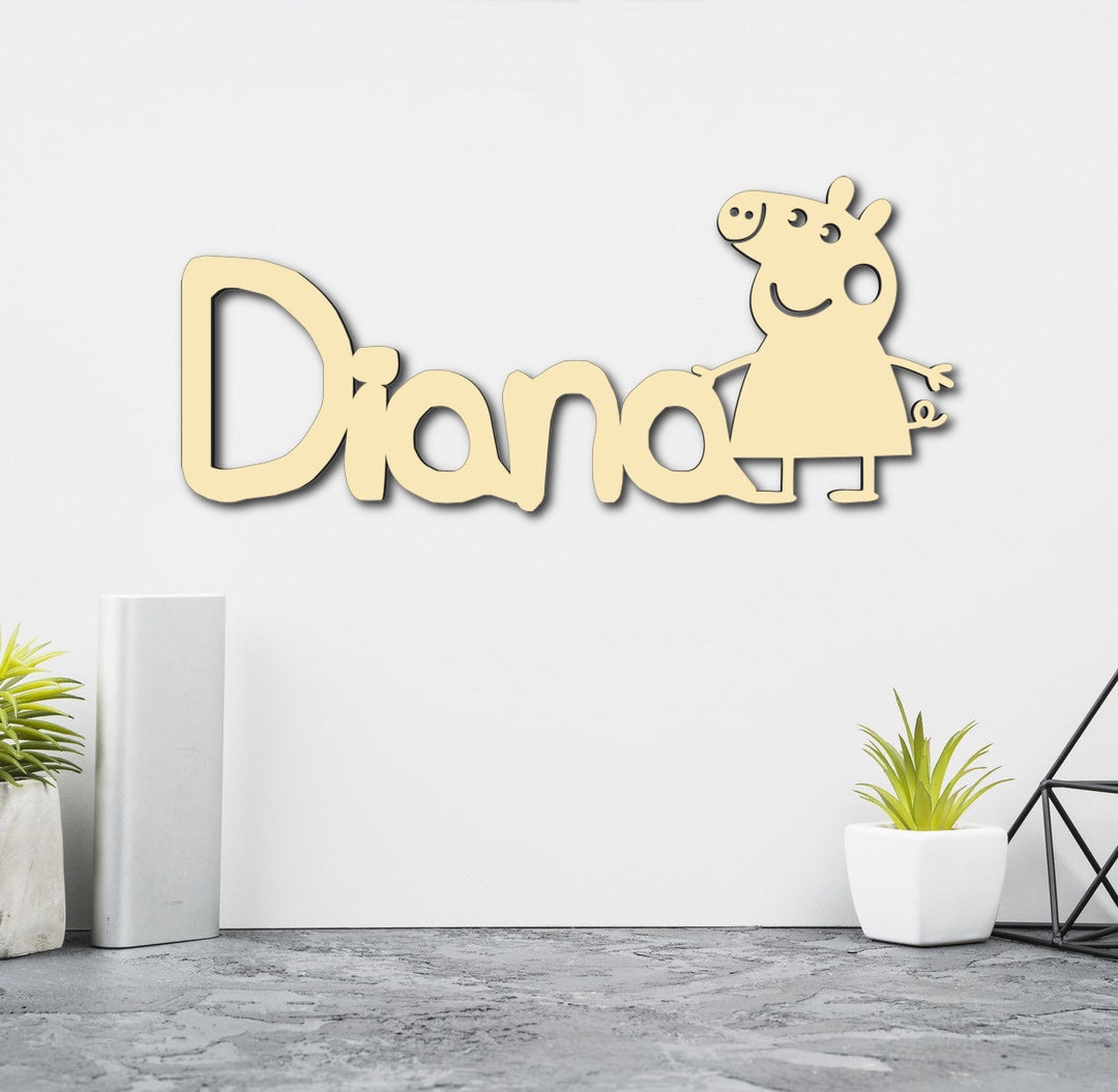 Large Personalised Wooden Name Peppa Pig Cartoon Frame Sign Wall Plaque ...