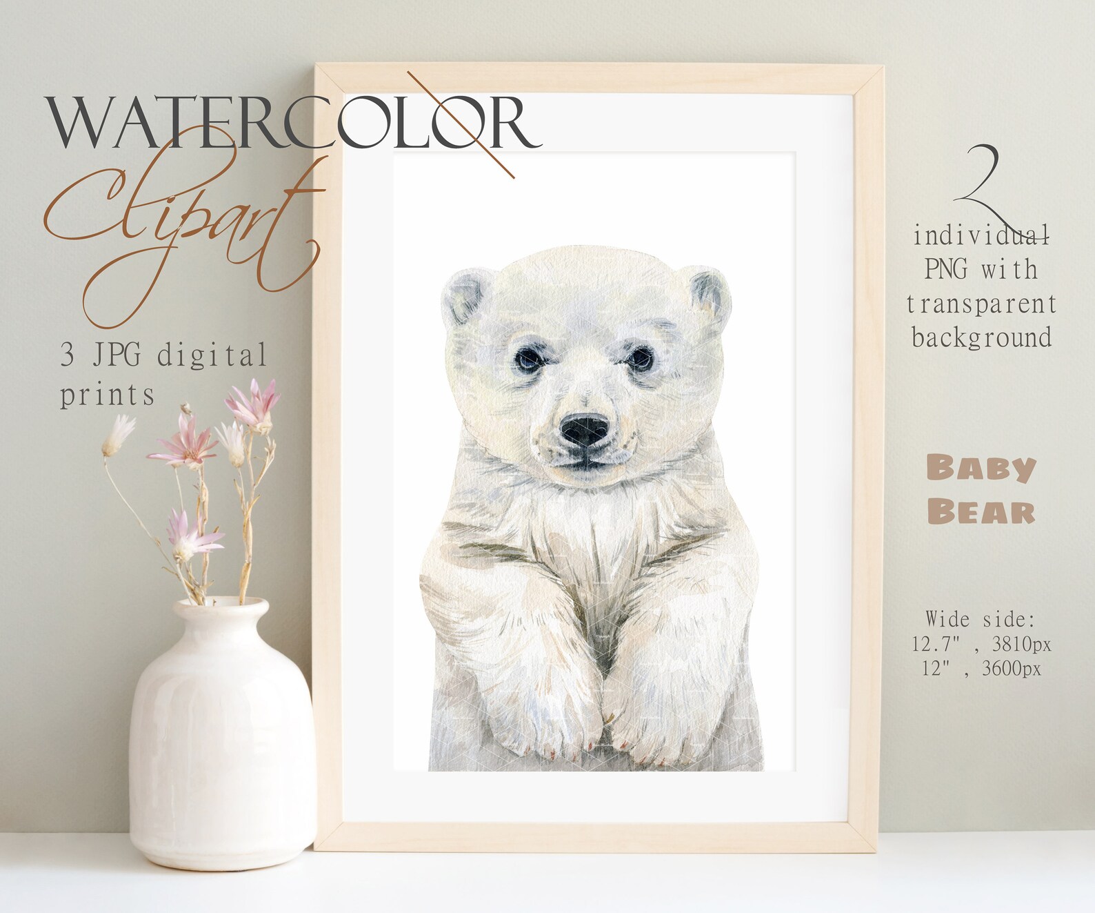 Watercolor Polar Bear Clipart Printable White Bear - Etsy