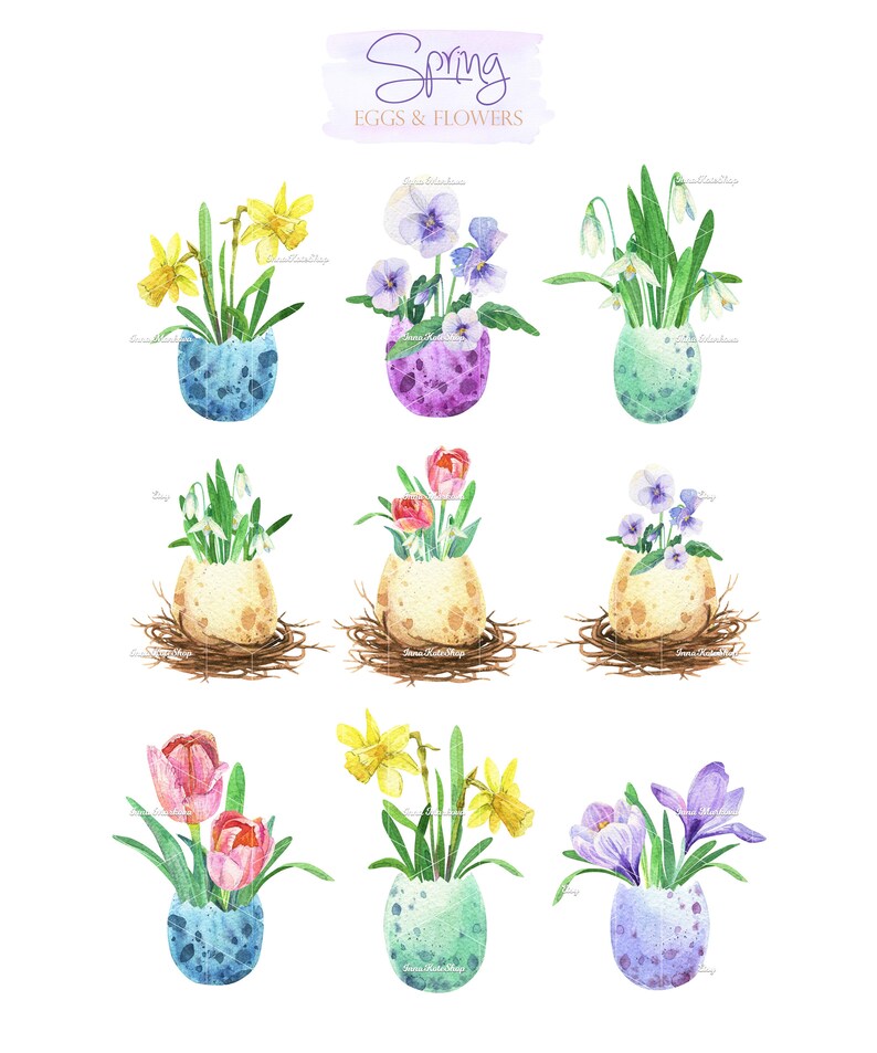 Watercolor Easter Egg Clipart Spring Floral Nest Clip Art - Etsy