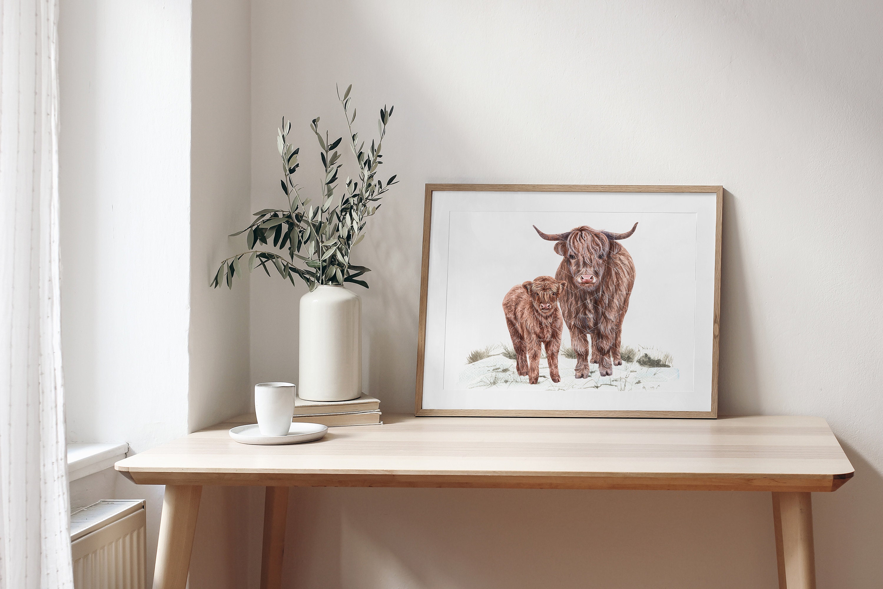 Watercolor Highland Cow. Cattle Cow. Moma Cow and Cattle Calf - Etsy