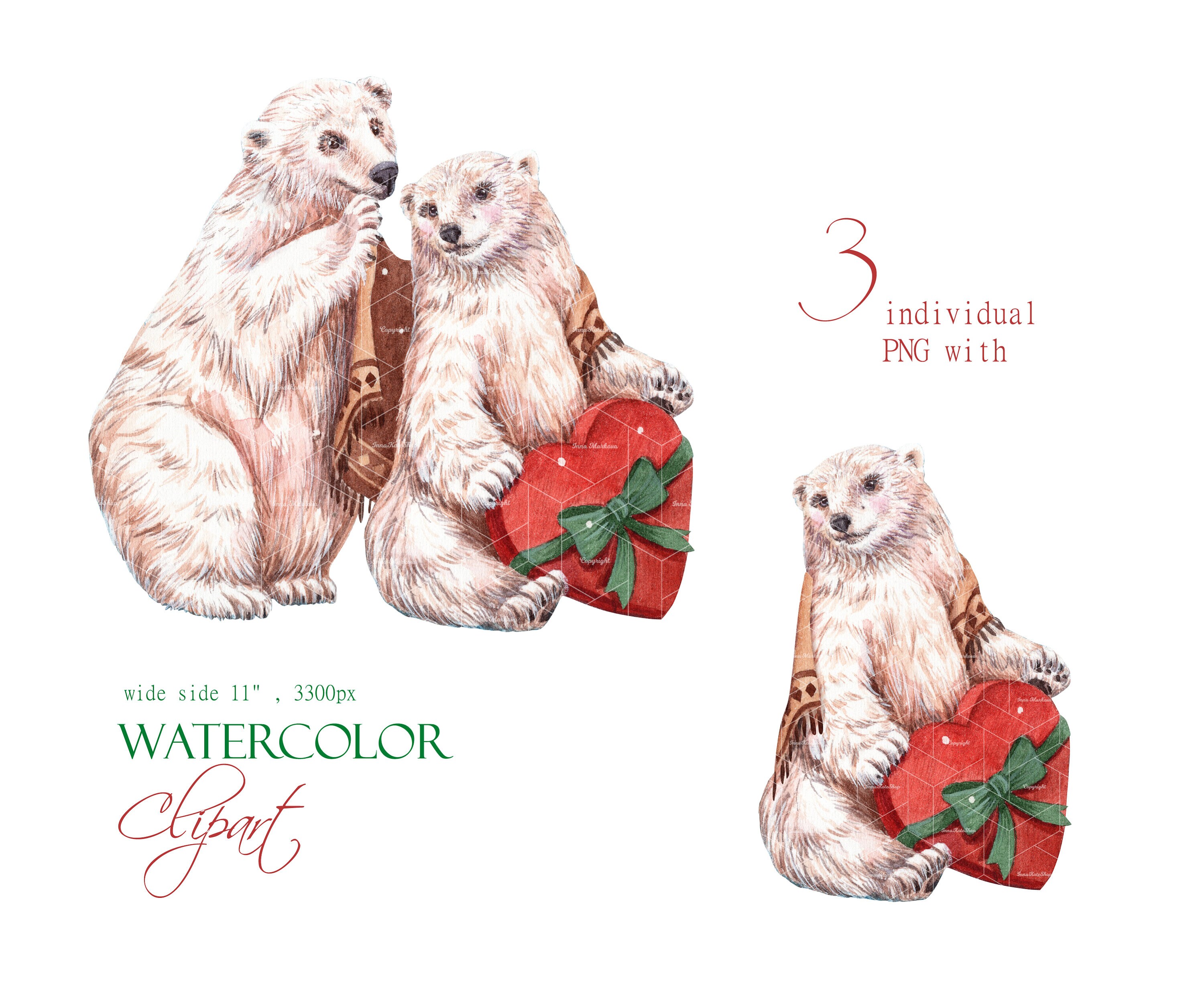 Watercolor Polar Bears in Love Clipart. Valentine's Day - Etsy