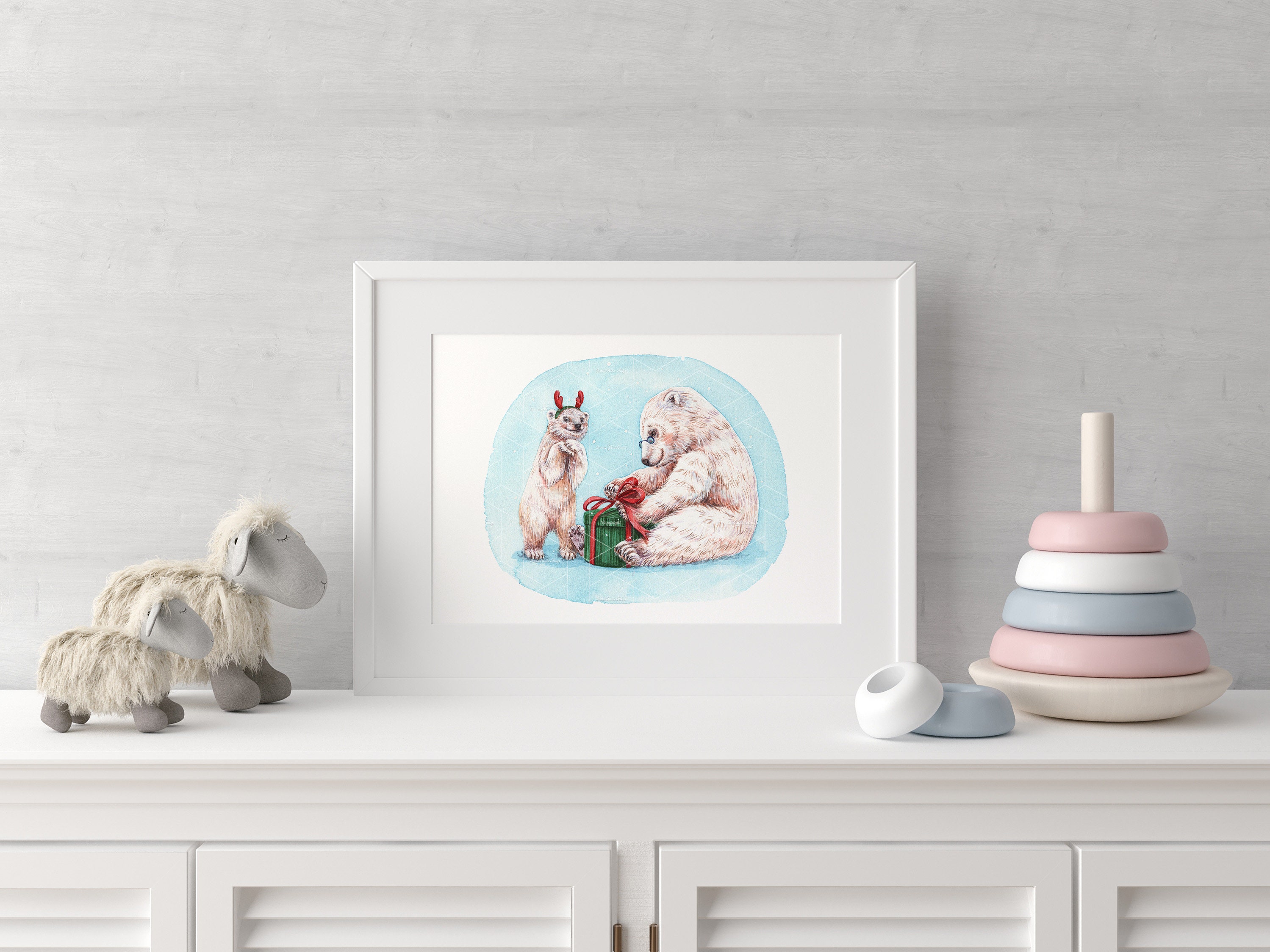 Watercolor Polar Bears Clipart Dad Bear With Baby Bear. - Etsy
