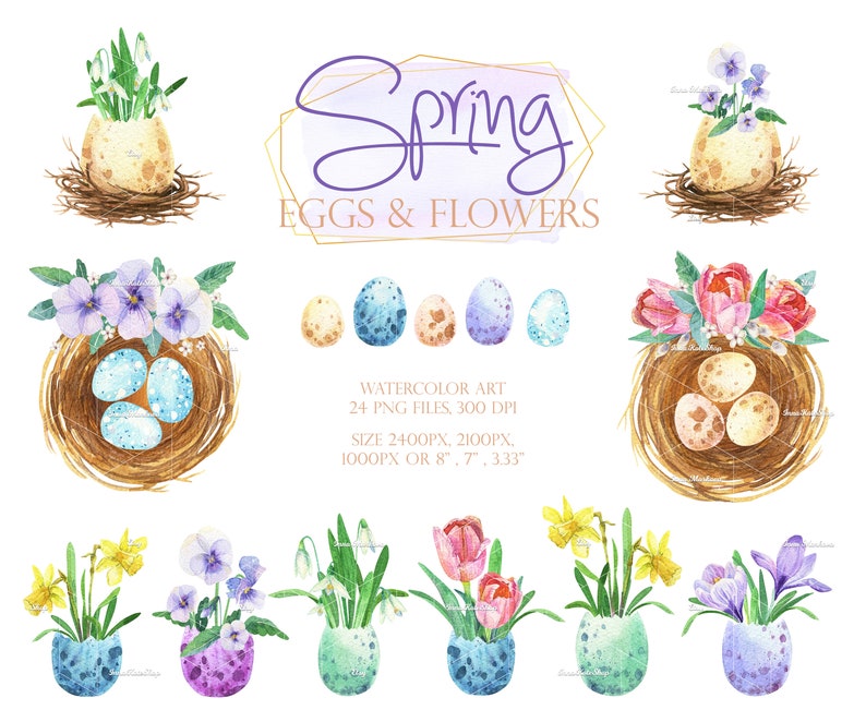 Watercolor Easter Egg Clipart Spring Floral Nest Clip Art - Etsy