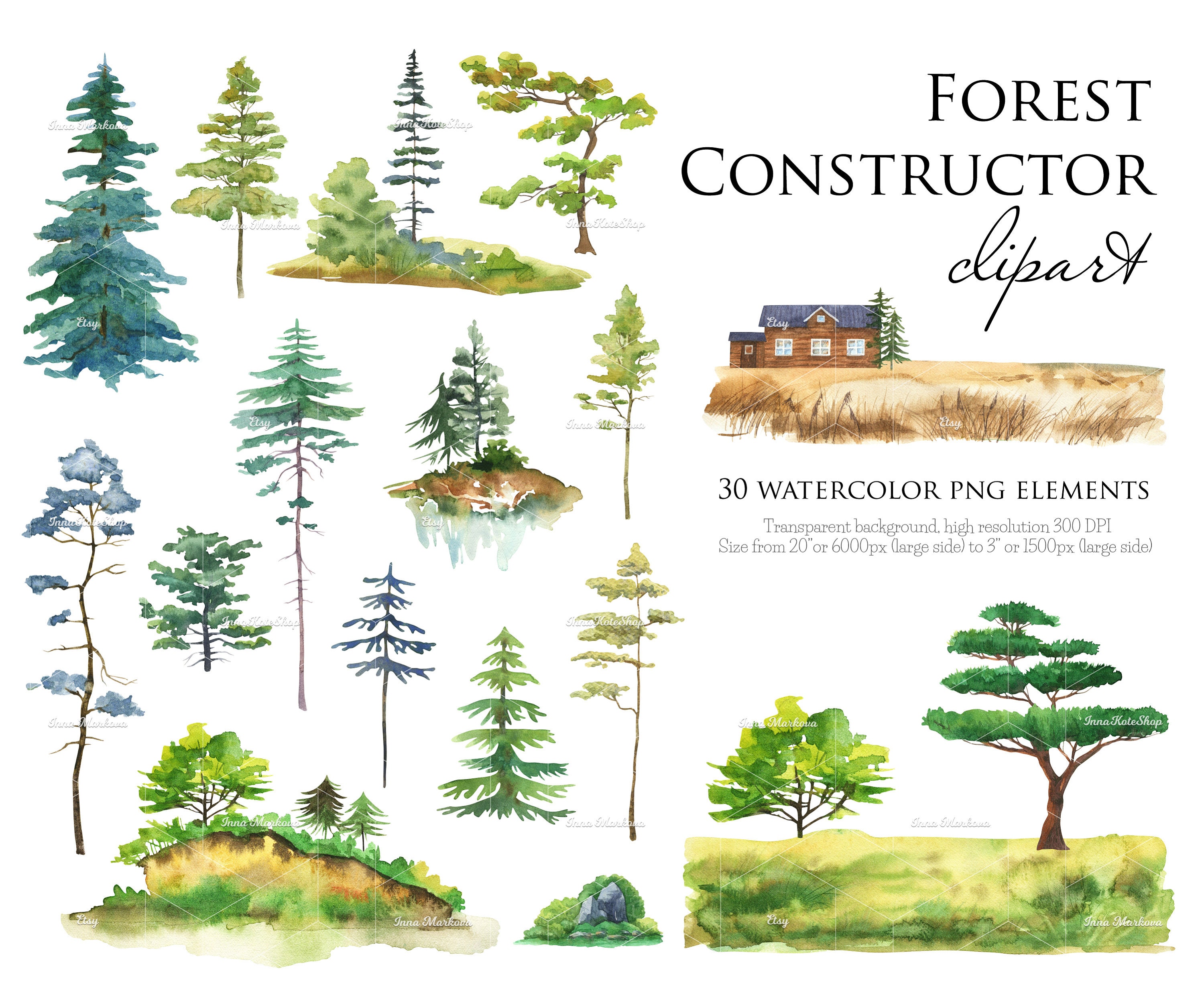 Watercolor Pine Trees Clipart Forest Landscapes - Etsy Canada