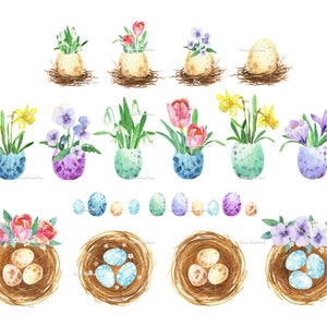 Watercolor Easter egg clipart Spring floral nest clip art | Etsy