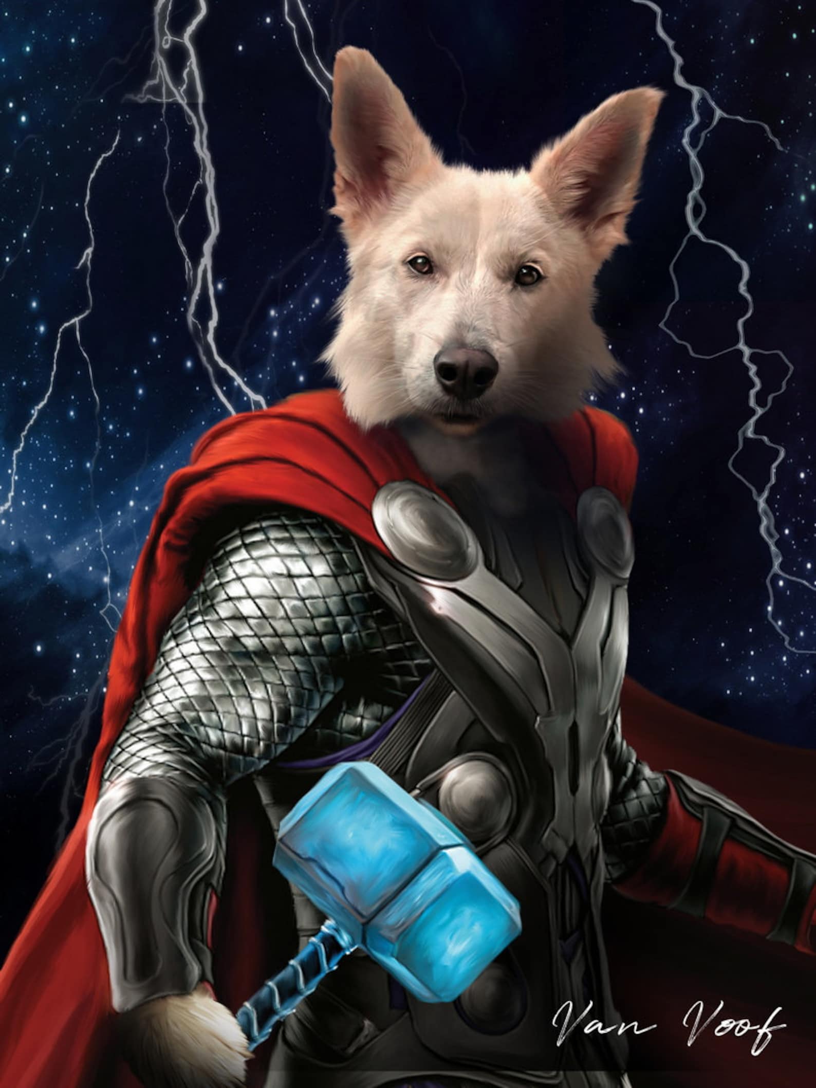 Thor Custom Dog Portrait Pet Portrait Avengers Funny Pet | Etsy