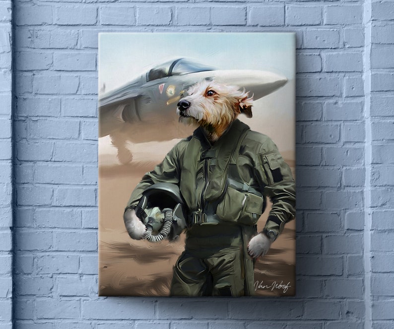 Fighter Pilot Male Dog Portrait Dog Painting Pet Portrait - Etsy UK