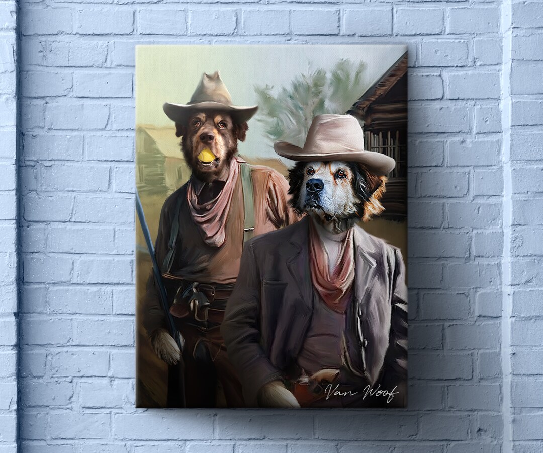 Cowboys, Custom Dog Portrait, Western Cowboy, 2 Pet Portrait, Two Pets ...