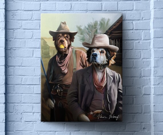 Cowboys Custom Dog Portrait Western Cowboy 2 Pet Portrait - Etsy