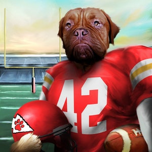 Kansas City Football Pet Portrait, American Football Fan Gift Art ...