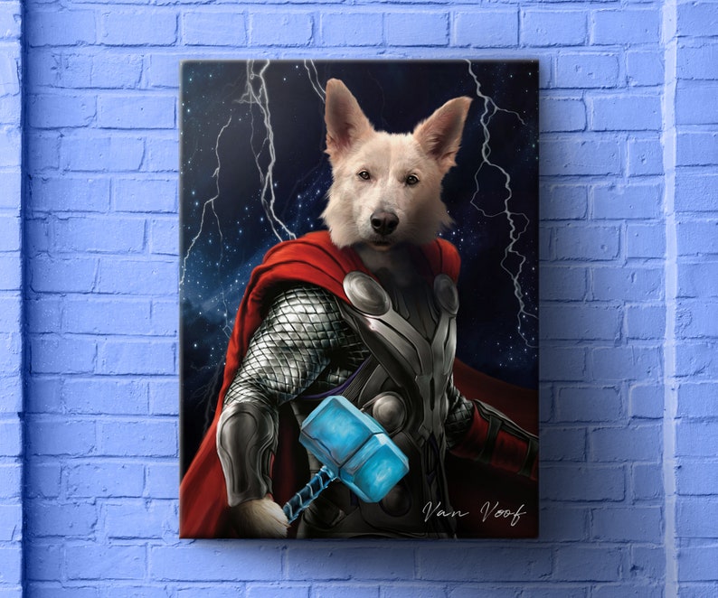 Thunder Dog, Custom Superhero Pet Portrait, Funny Animal Art - Etsy