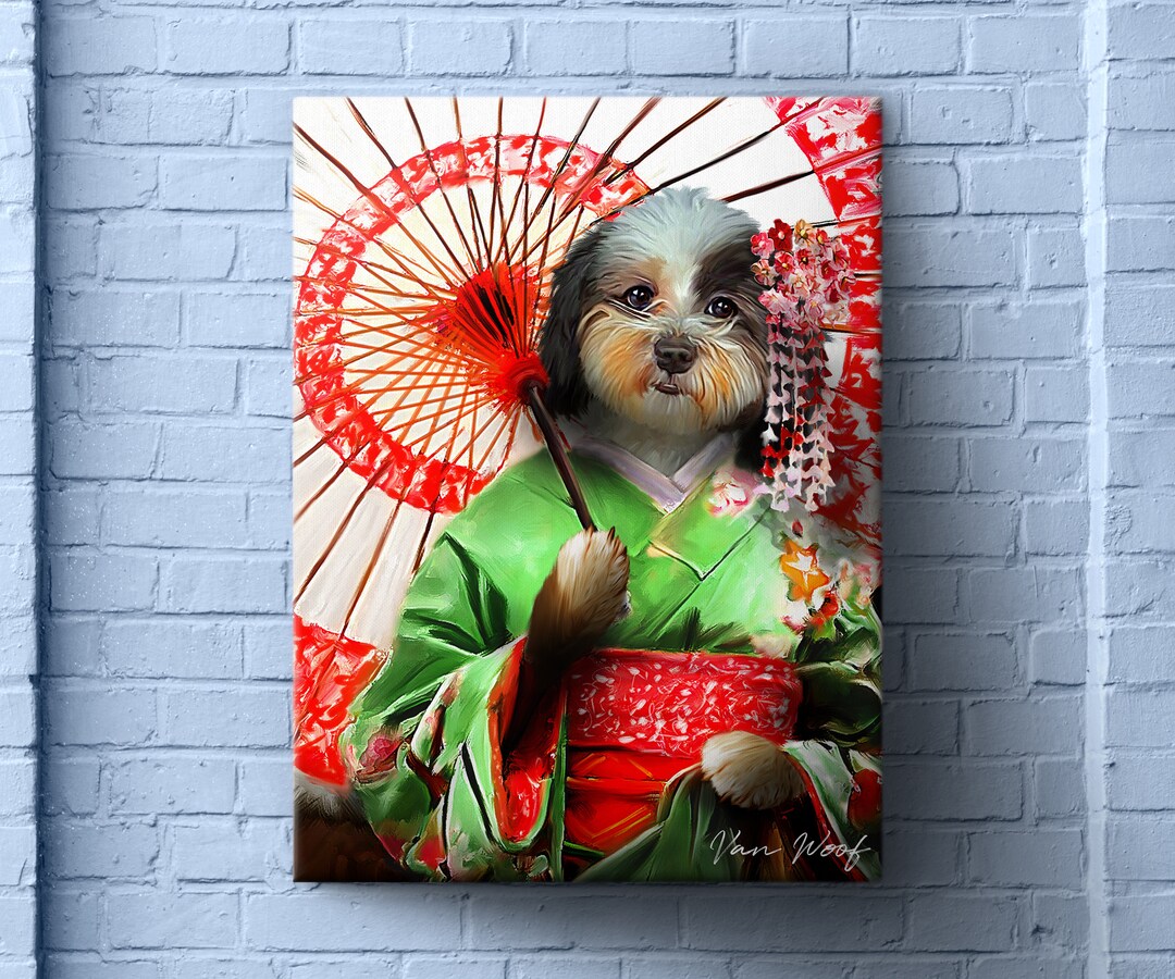 Geisha Dog Portrait From Photo, Custom Pet Painting Gift - Etsy