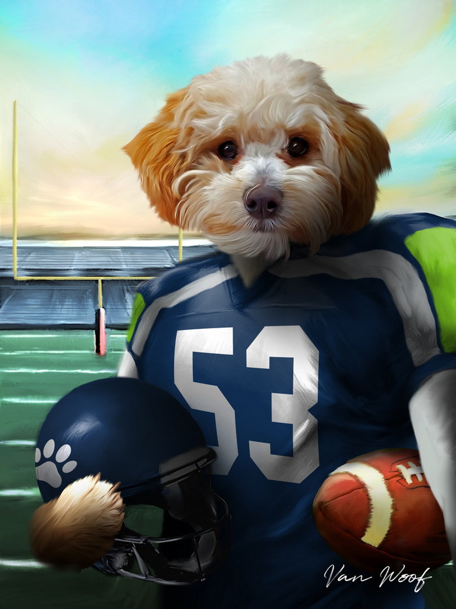 Seahawks Football Pet Portrait, Custom Dog Portrait, Pet Art, Pet ...