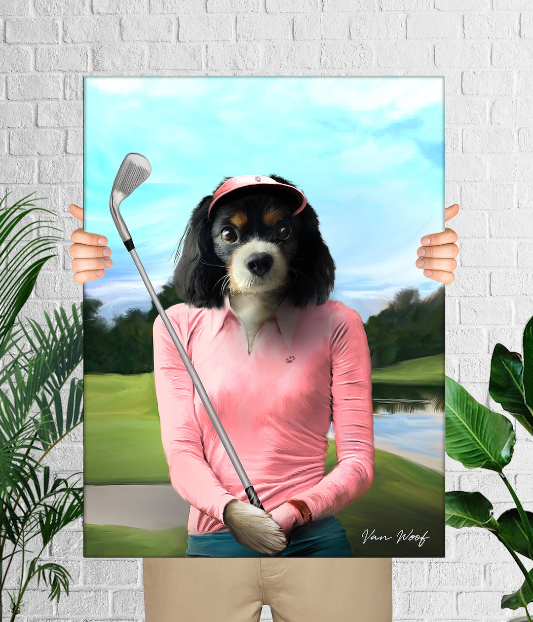 Custom Golf Player Dog Portrait, Dog Pet Royalty Playing Golf ...