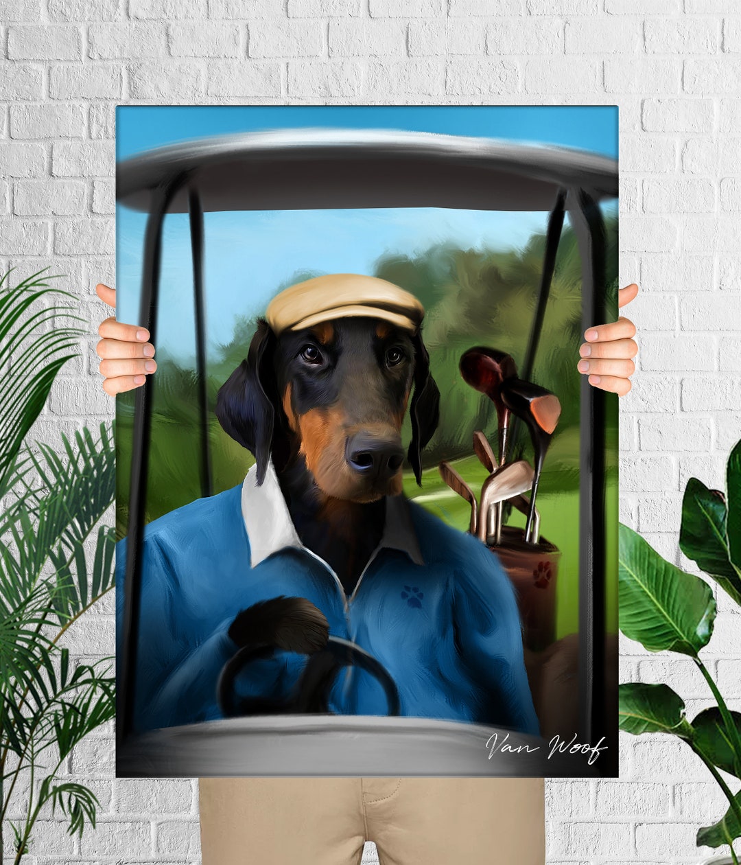 Golf Dog, Custom Golf Dog Portrait, Perfect Golf Gift, Golfer Pet ...