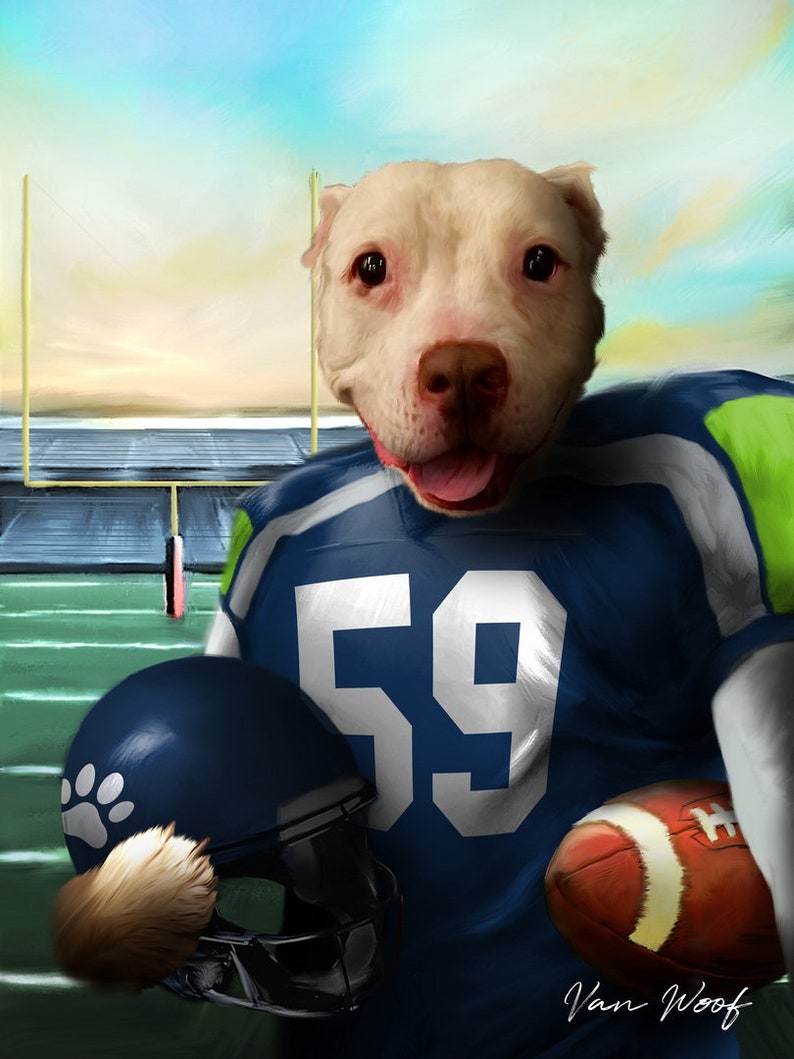Seahawks Football Pet Portrait, Custom Dog Portrait, Pet Art, Pet ...