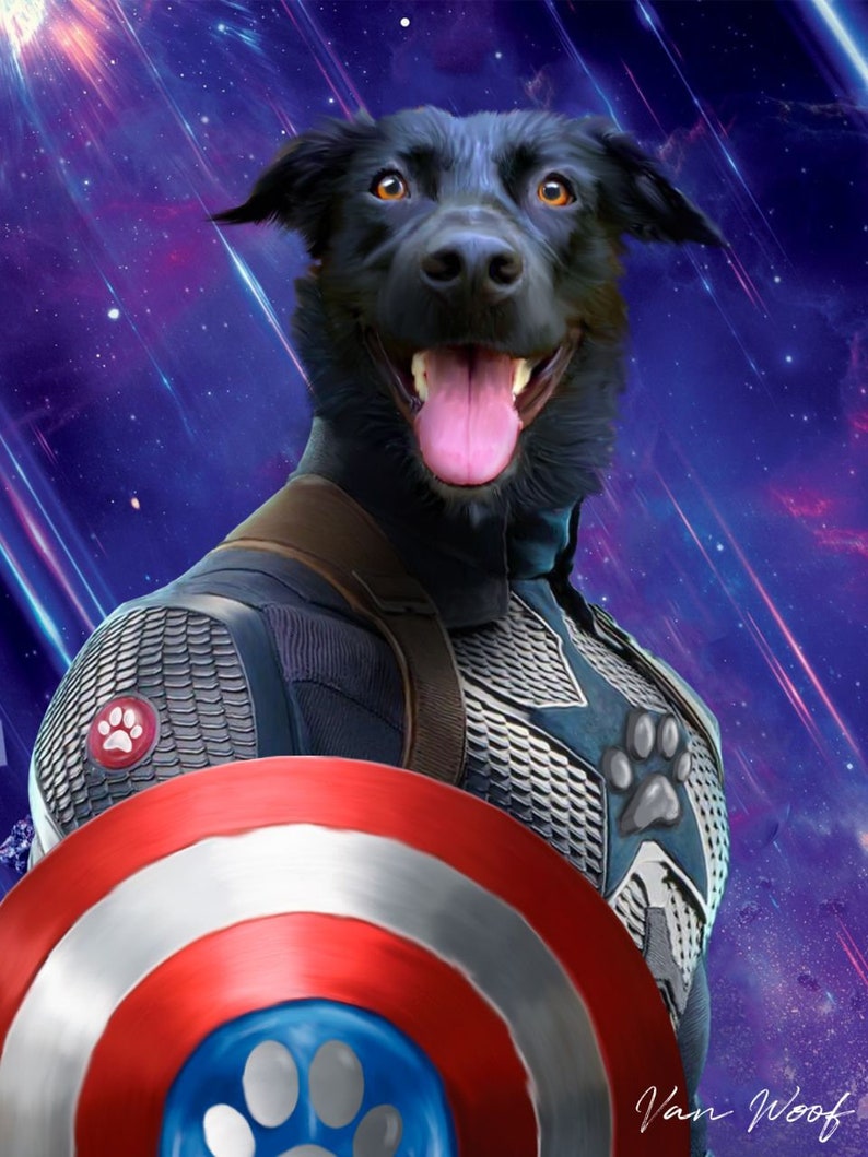 Captain America Custom Dog Portrait Pet Portrait Avengers | Etsy