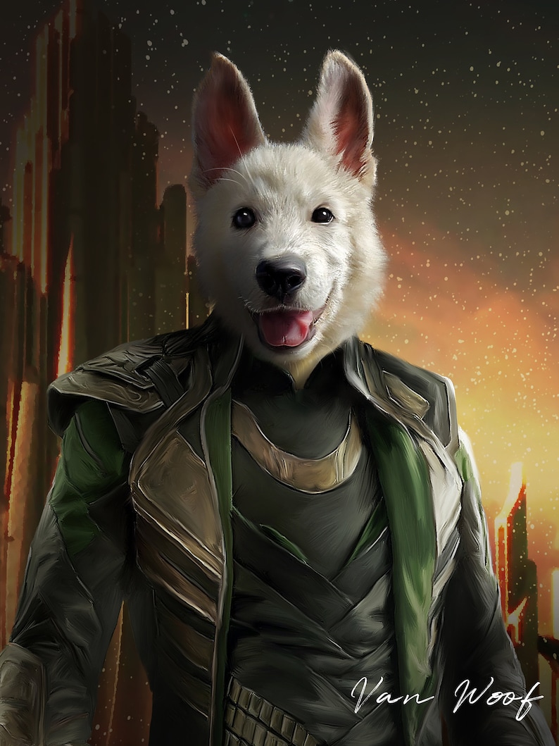 Loki Custom Dog Portrait Pet Portrait Avengers Funny Pet - Etsy