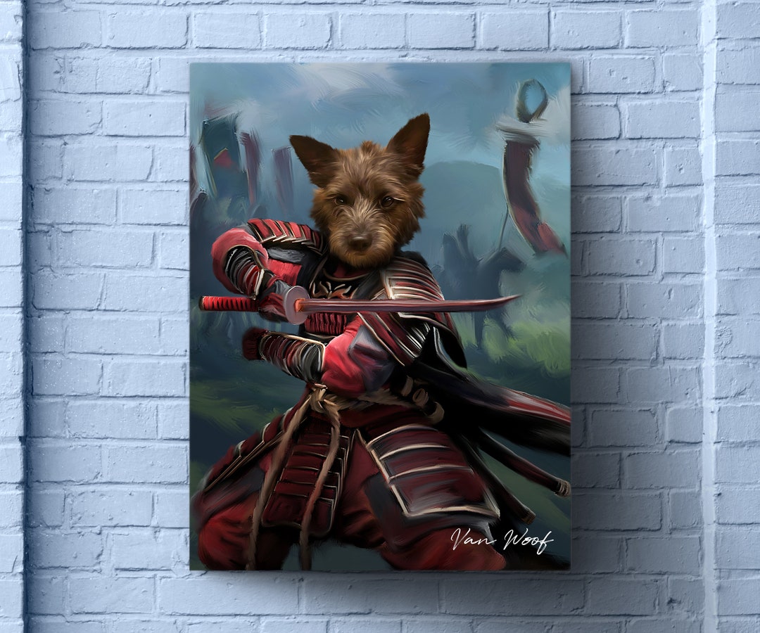 Samurai Dog Portrait Art, Custom Dog Portrait, Japanese Samurai, Pet ...