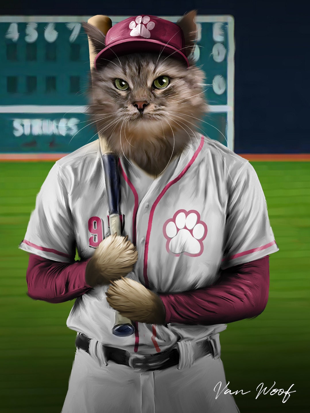 Cincinnati Baseball Pet Portrait, Sports Pet, Baseball Fan Gift Art ...