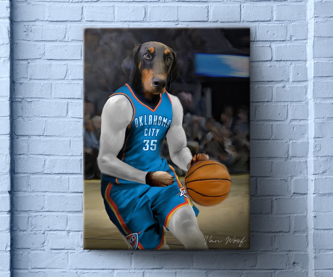 OKC Thunder Basketball Team Pet Portrait, Basketball Fan Gift Art ...