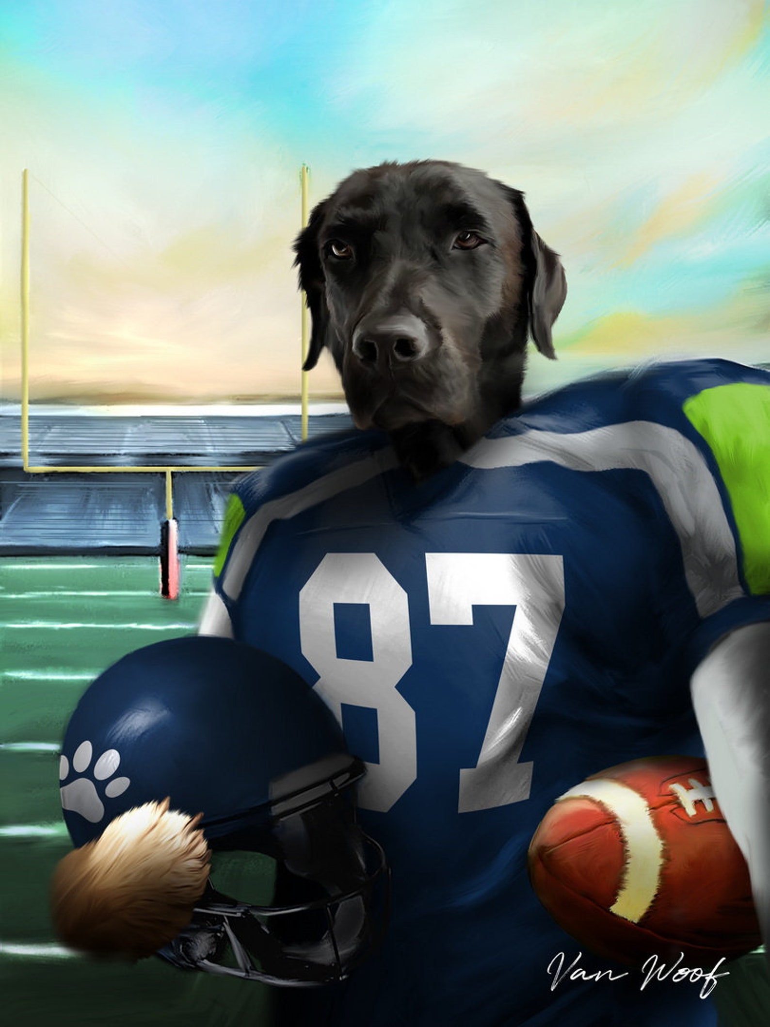 Seahawks Football Pet Portrait, Custom Dog Portrait, Pet Art, Pet ...