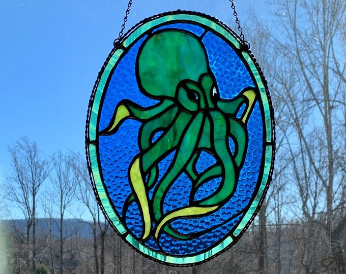 Octopus Stained Glass Window Panel - Stained Glass Window Panel Octopus ...