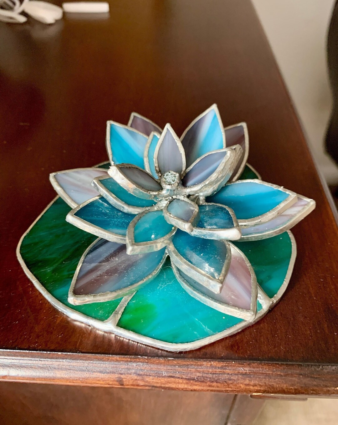 Lotus Flower on Lily Pad 3-D Stained Glass Figurine Lotus Flower ...