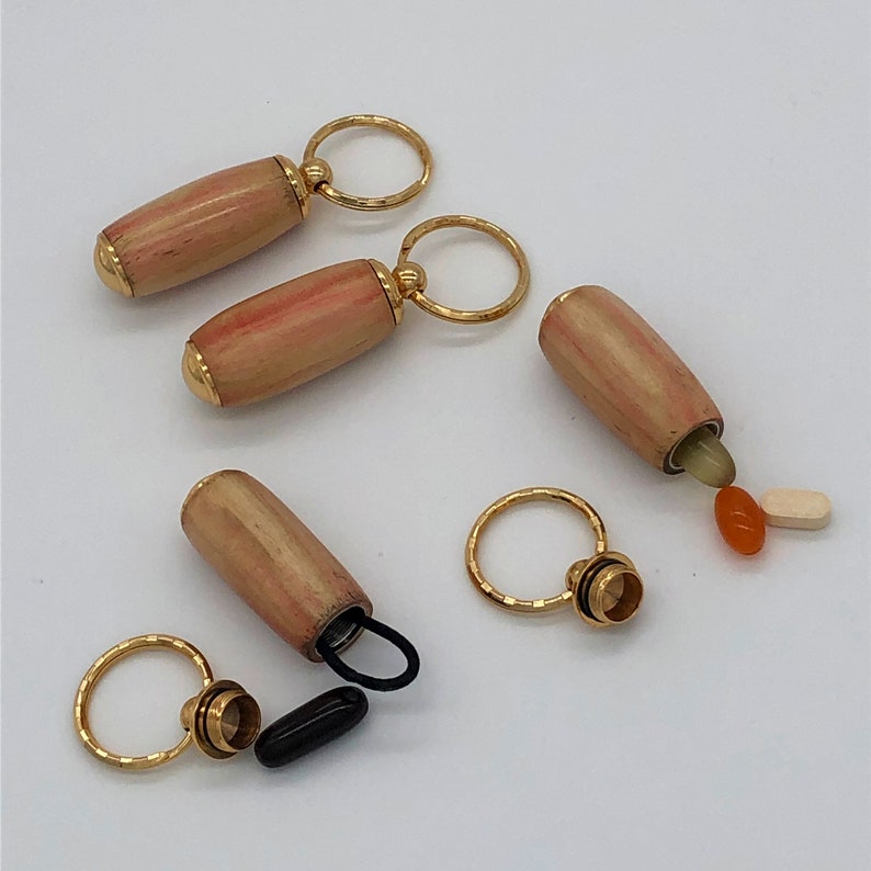Handcrafted Wood Turned Secret Pill Box Keychain - Hidden Storage for ...