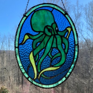 Octopus Stained Glass Window Panel - Stained Glass Window Panel Octopus ...