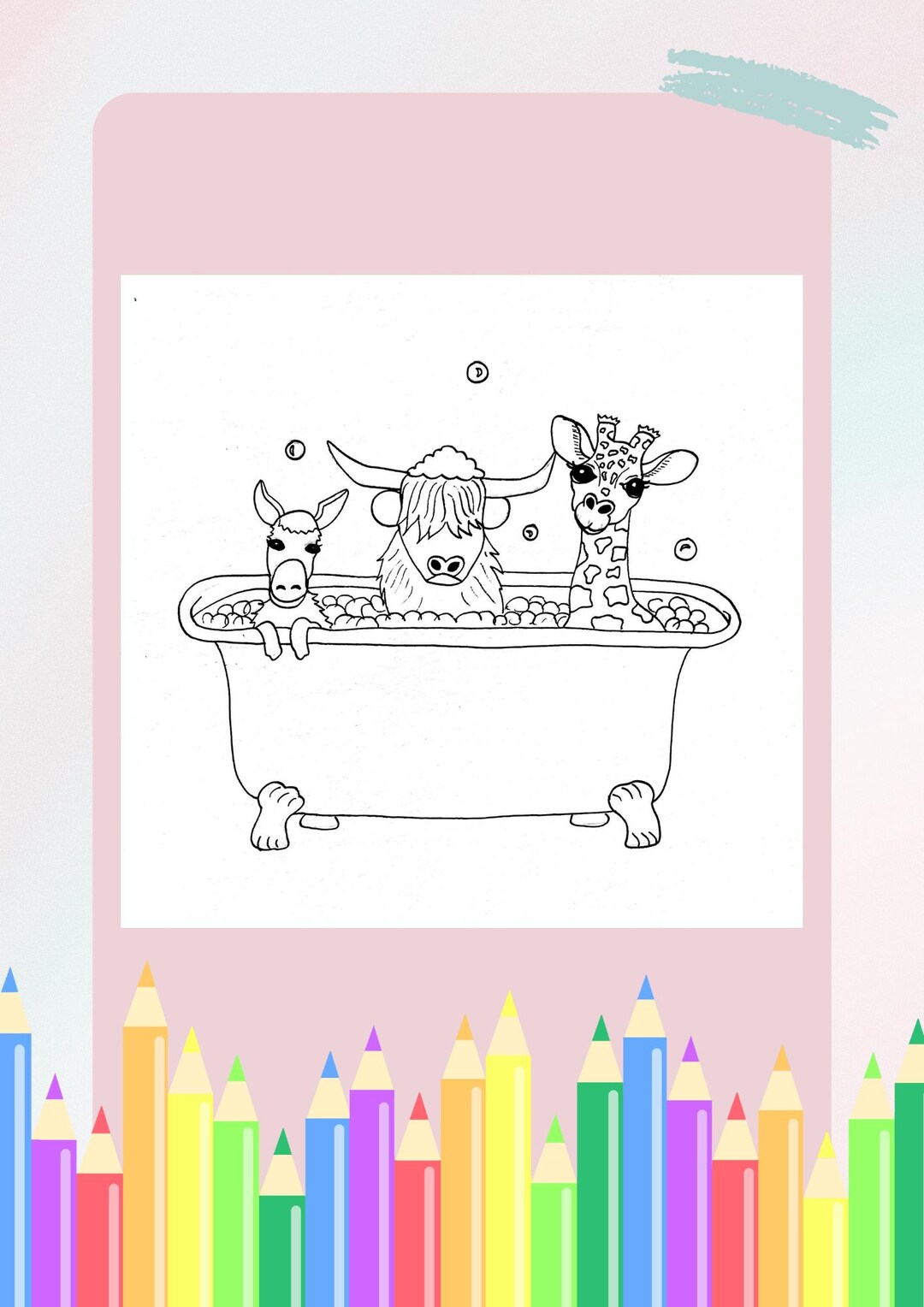 Printable Animals in Tub Coloring Page - Digital Download - Etsy
