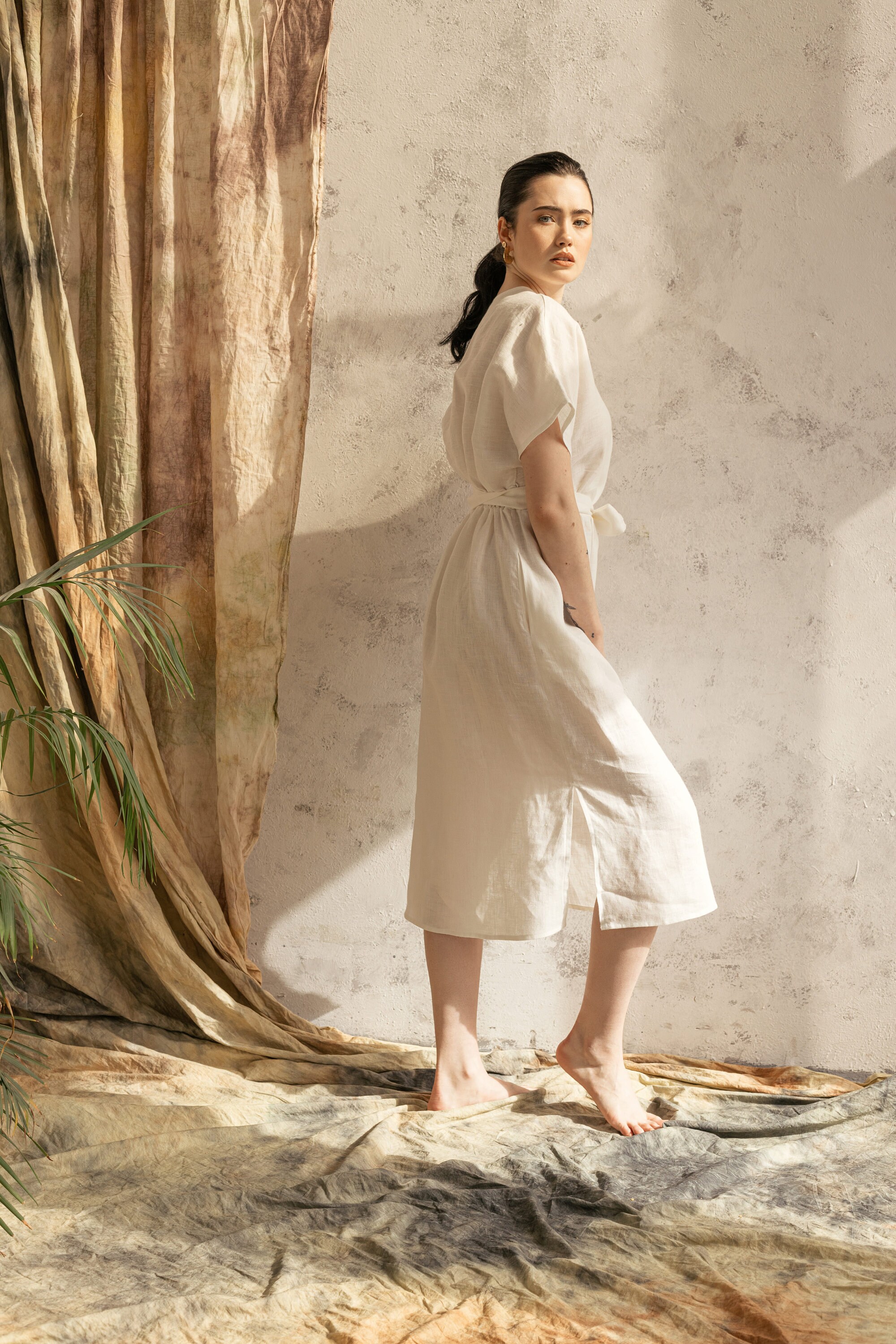 Vestido envolvente de lino / Vestido de lino de mujer / Vestido de lino ...