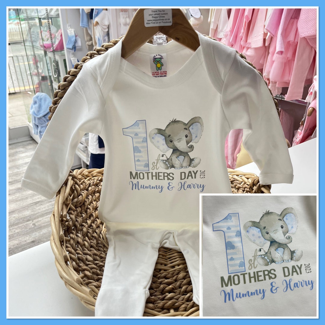 Personalised Our First Mothers Day Baby Boys Bib Vest Babygrow Romper Sleepsuit 0-2 Years 1st ...