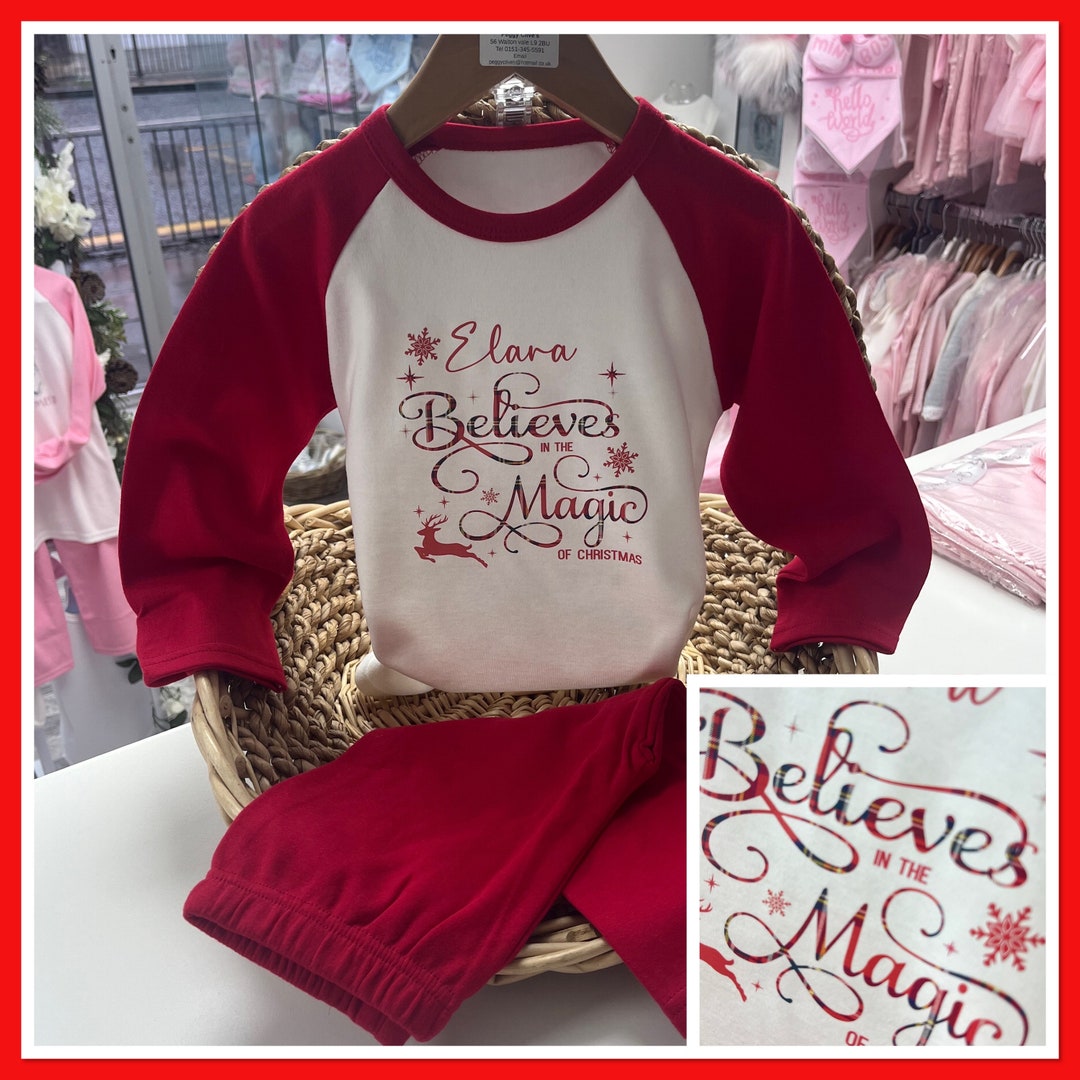 Personalised Girls Christmas Pyjamas Any Name Believes in the Magic of ...
