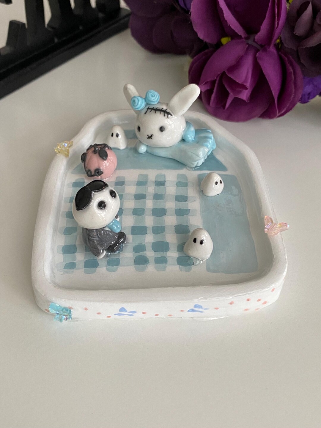 Cute Kawaii Trinket Tray, Aesthetic Handmade Jewelry Dish, Ghost Desk ...